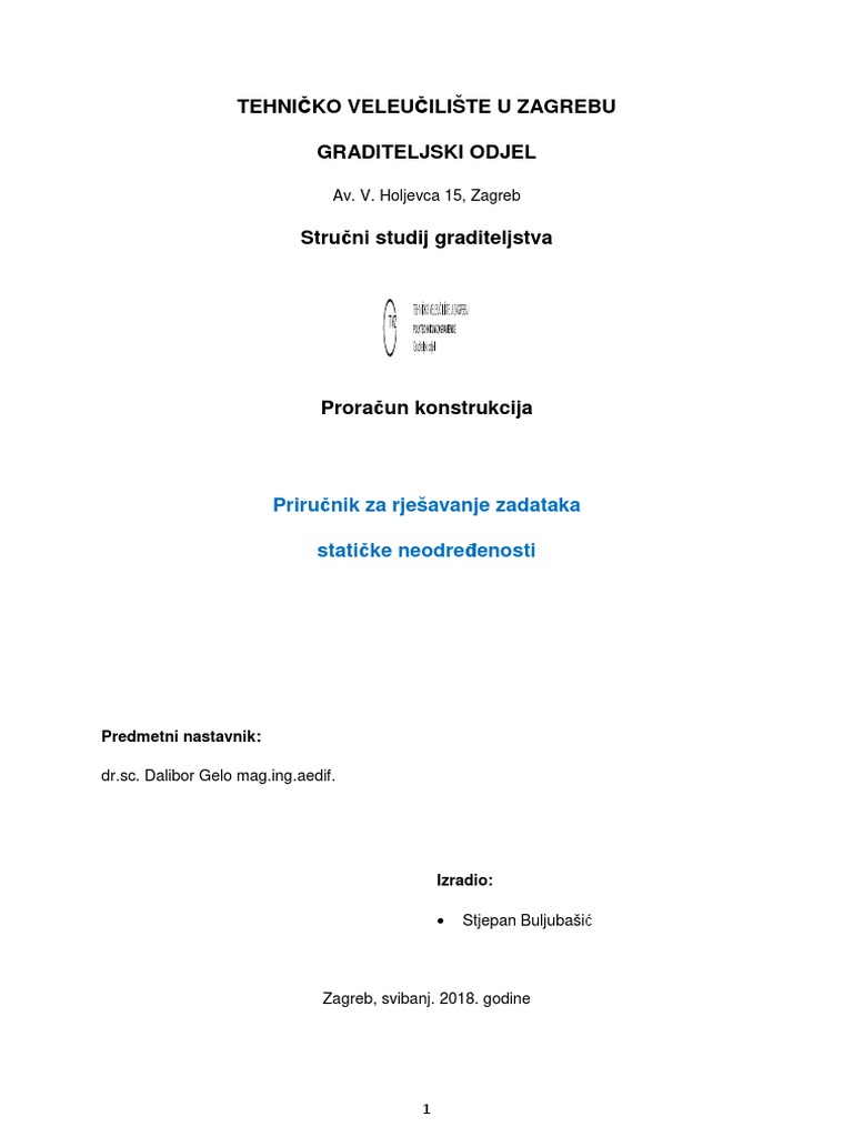 Priruènik Za Rješavanje Zadataka Statièke Neodreðenosti | PDF