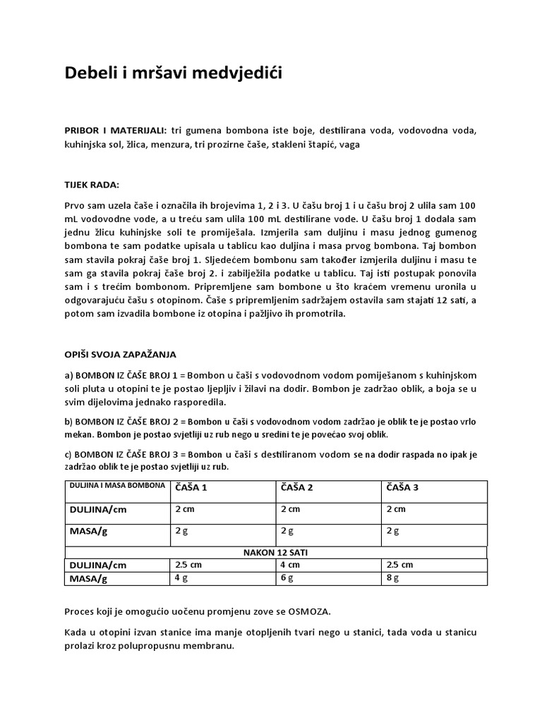 Debeli i mršavi medvjedići - pokus | PDF
