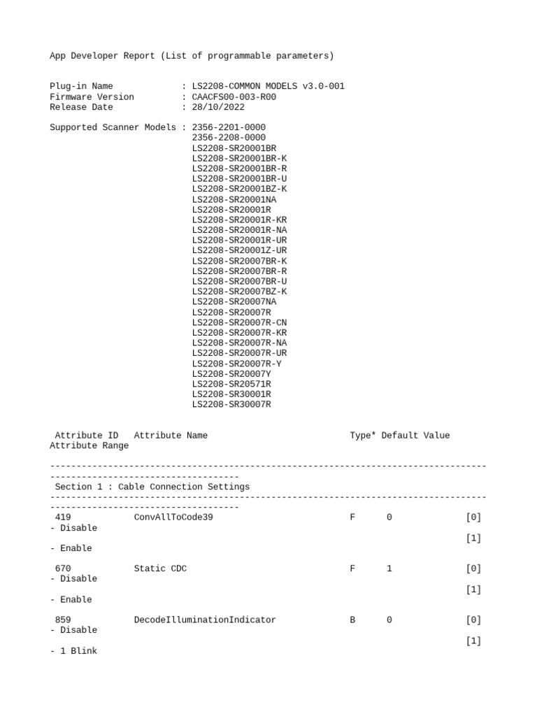 App Developer Report - Ls2208-Common Models v3.0-001 | PDF | Integer (Computer Science) | Computing