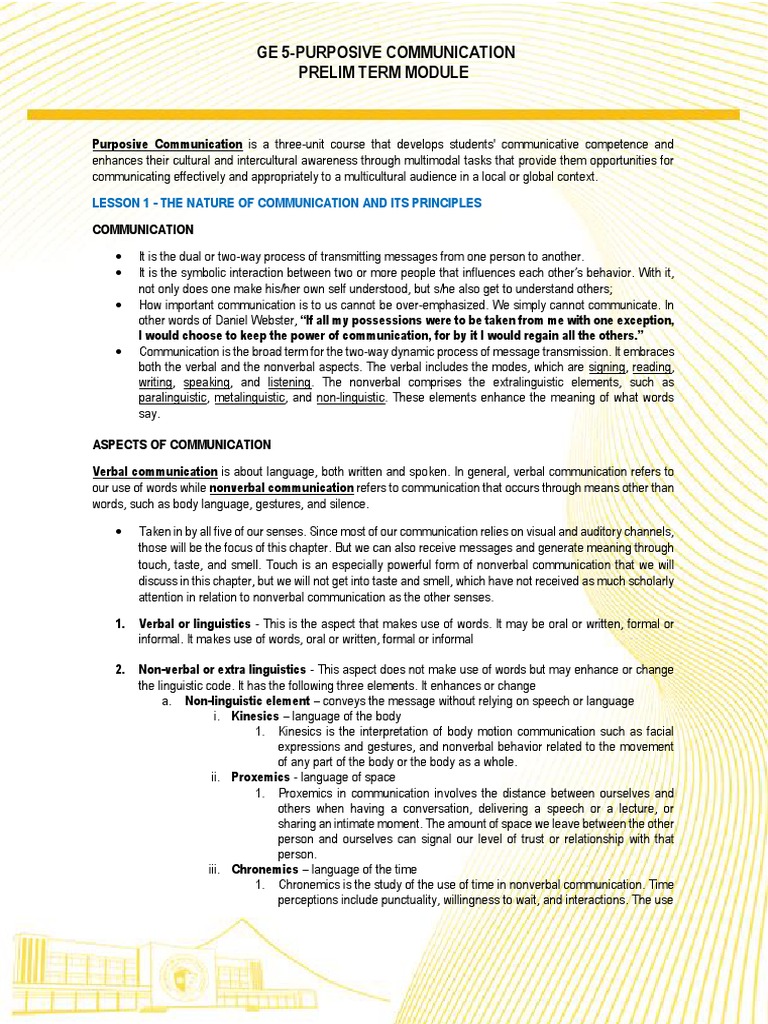 Ge 5 Prelim Lesson 1 2 | PDF | Communication | Nonverbal Communication