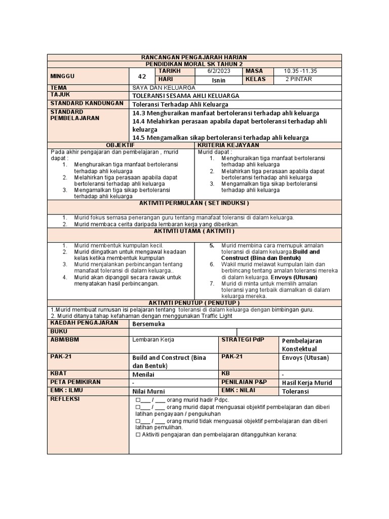 RPH Moral Tahun 2 10.35 - 11.35 | PDF