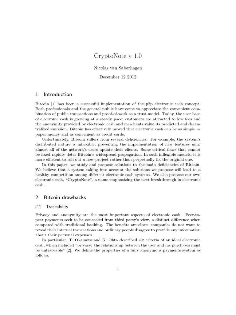 CryptoNote v1 | PDF | Bitcoin | Public Key Cryptography