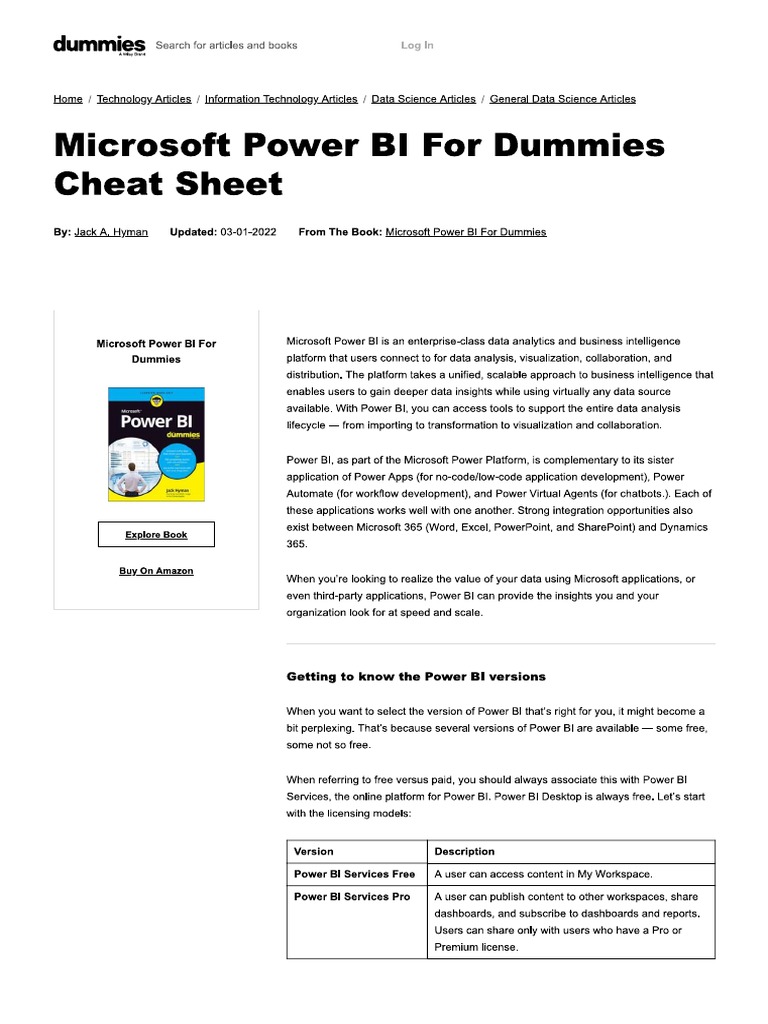 Power Bi Dummies Cheat Sheet | PDF