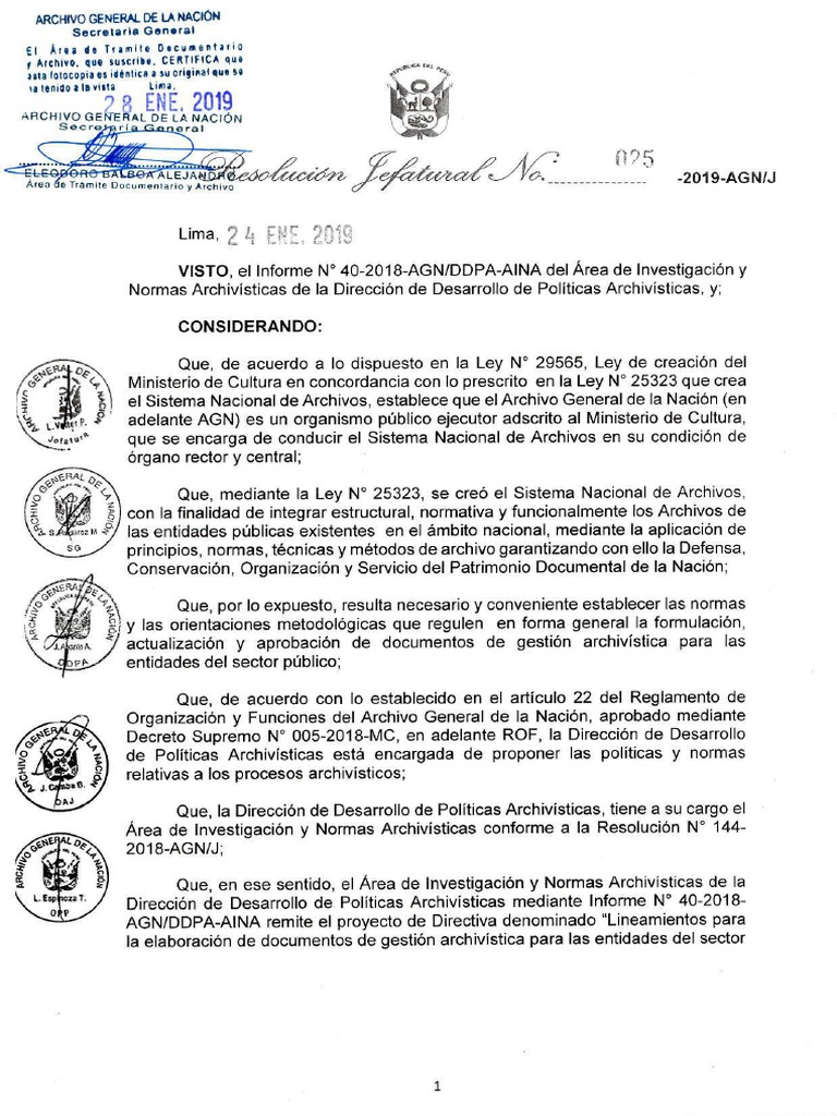 RJ - 025-2019-AGN-J-Lineamientos para La Elaboración de Documentos de ...