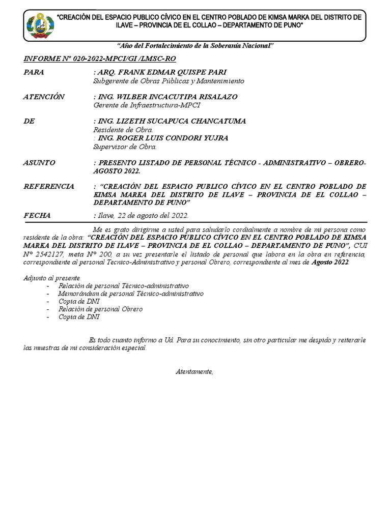 INFORME N°20-Listado de Personal | PDF