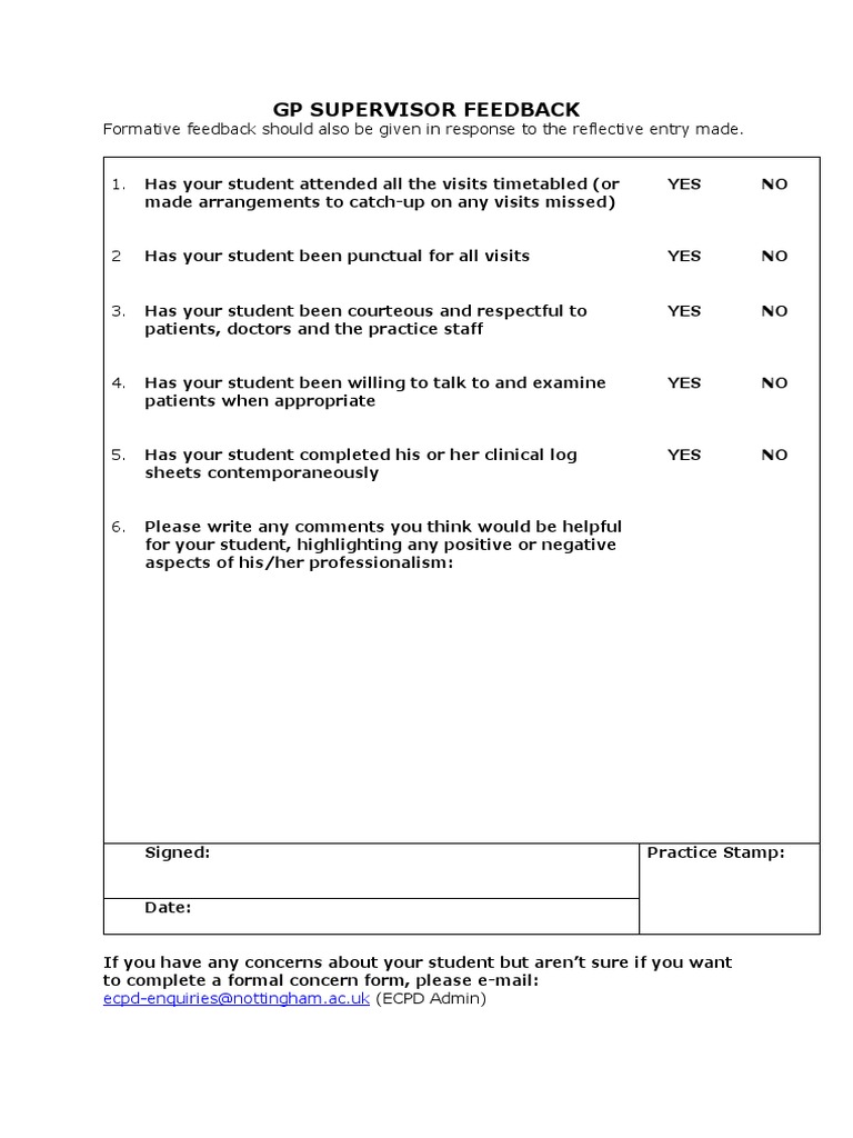 GP Supervisor Feedback | PDF