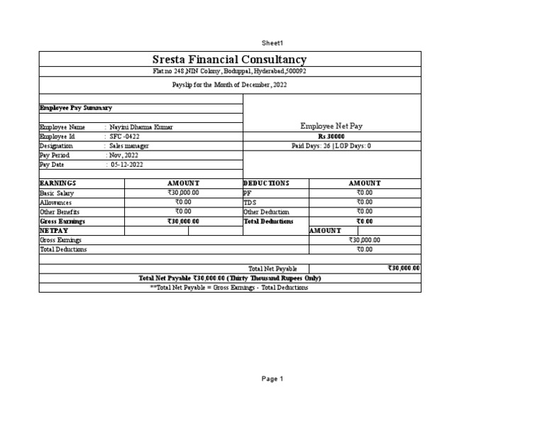 December 2022 Payslip for Nayini Kumar | PDF