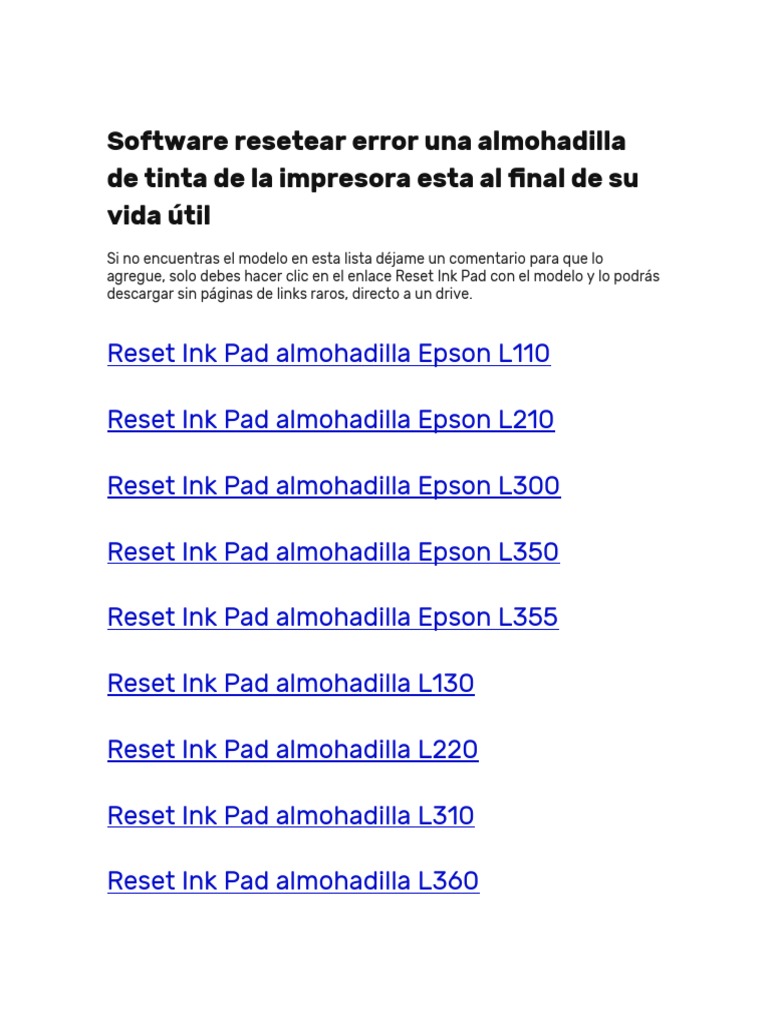 Resetear almohadilla de tinta Epson | PDF | Impresora (Computación) | Informática