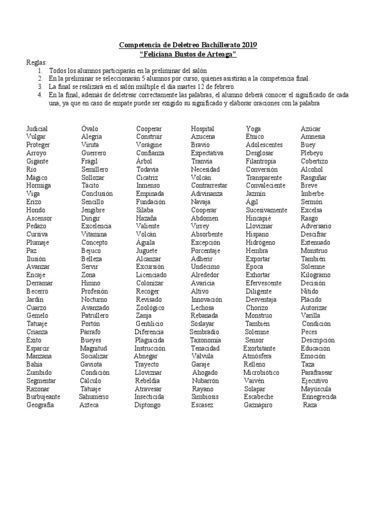 Palabras para Concurso de Deletreo Bachillerato 2019 | PDF