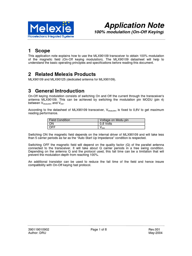 100 Percent Modulation On Off Keying Application Note Melexis Pdf Antenna Radio Transistor