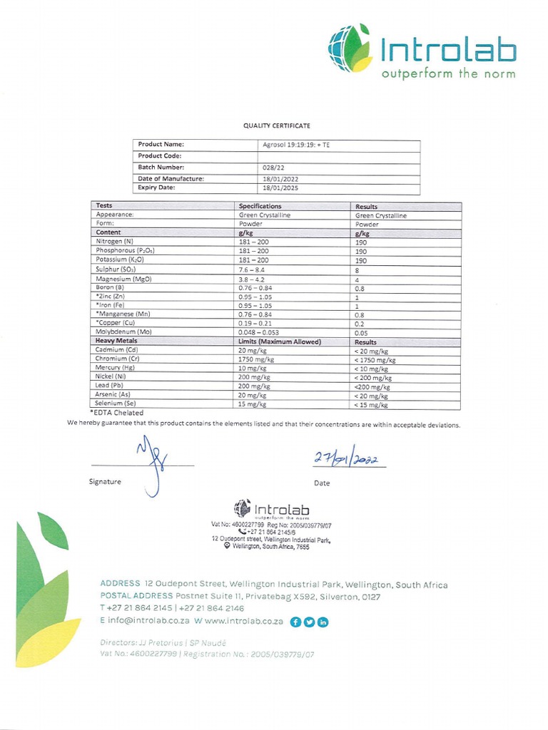 Certificat Calitate 191919 | PDF