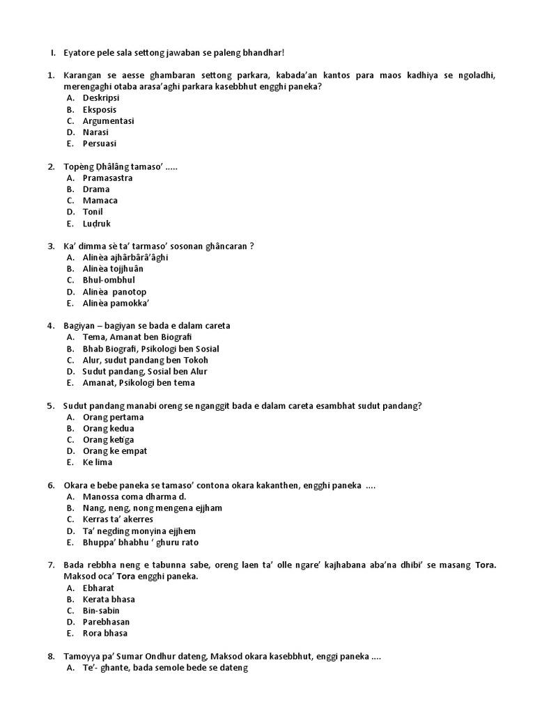 Soal Usp-Bks Xii Bahasa Madura | PDF