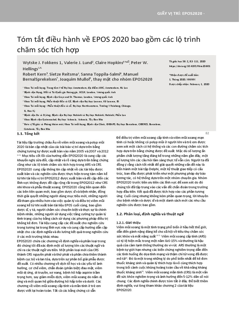 Tóm Tắt Điều Hành Về EPOS 2020 Bao Gồm Các Lộ Trình Chăm Sóc Tích Hợp | PDF