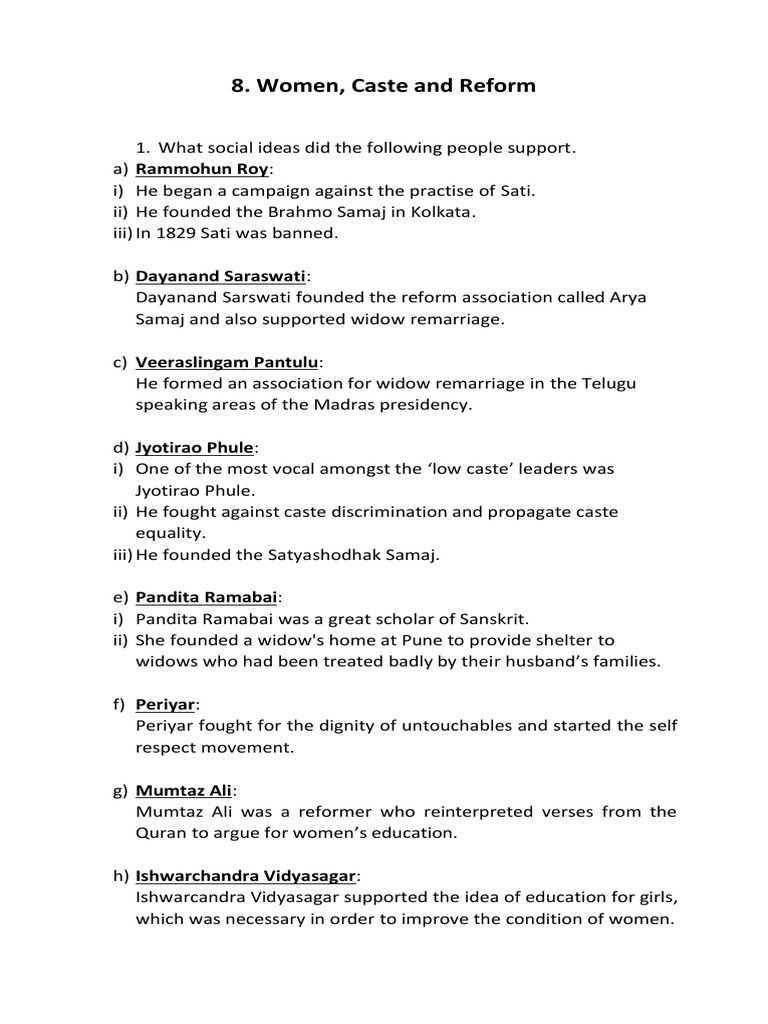 L 8 Women Caste and Reform | PDF | Dalit