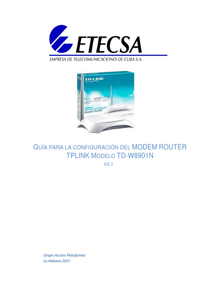 Guía para La Configuración Del MODEM ROUTER TPLINK Mod TD-W8901N | PDF | Enrutador (Computación ...