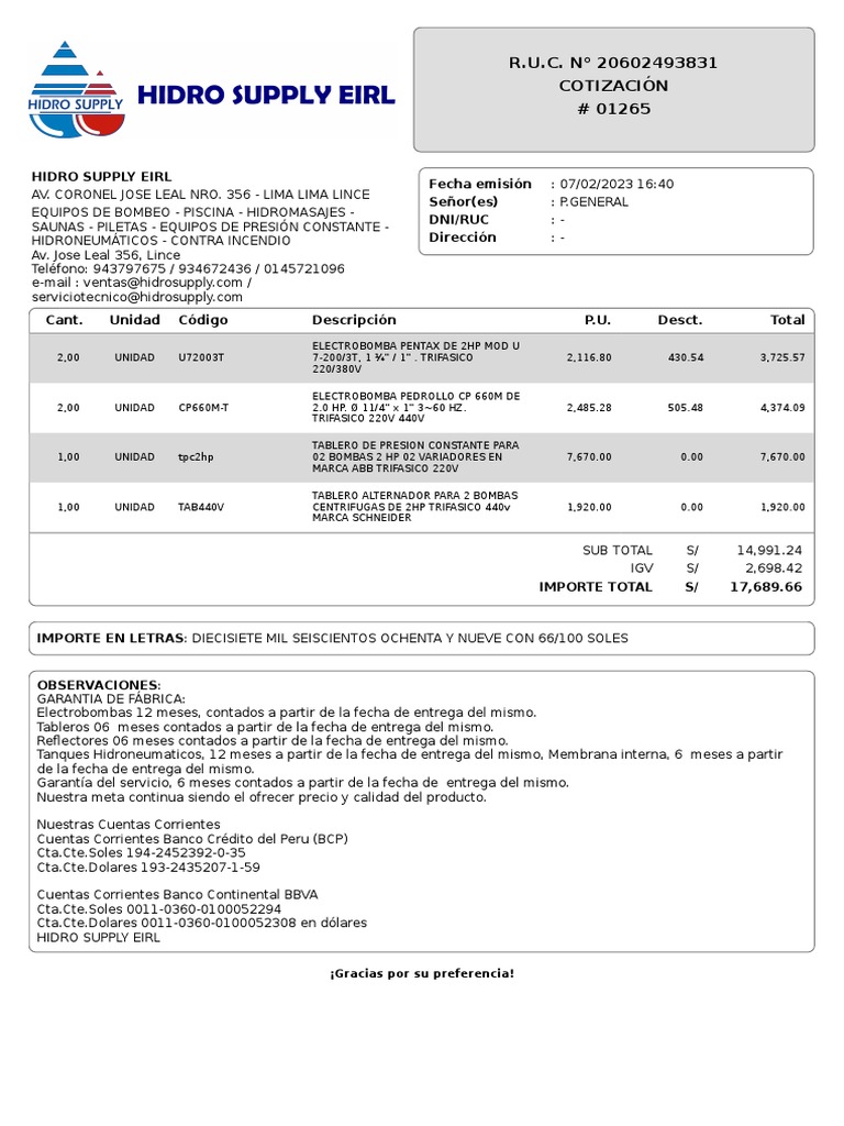 Cotizacion 1265 | PDF