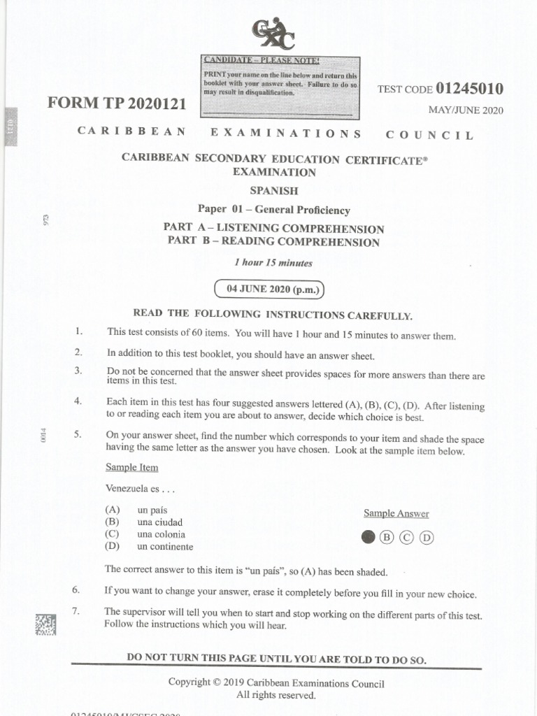 Spanish Paper 1 | PDF