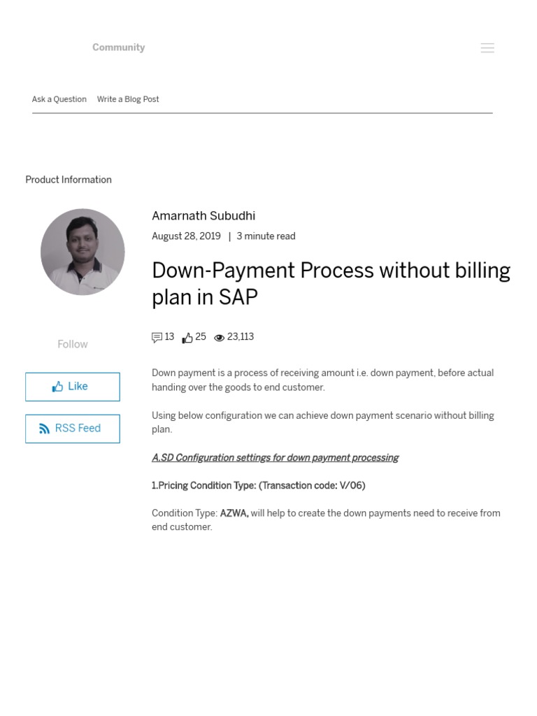 Down-Payment Process Without Billing Plan in SAP - SAP Blogs | PDF | Invoice | Money