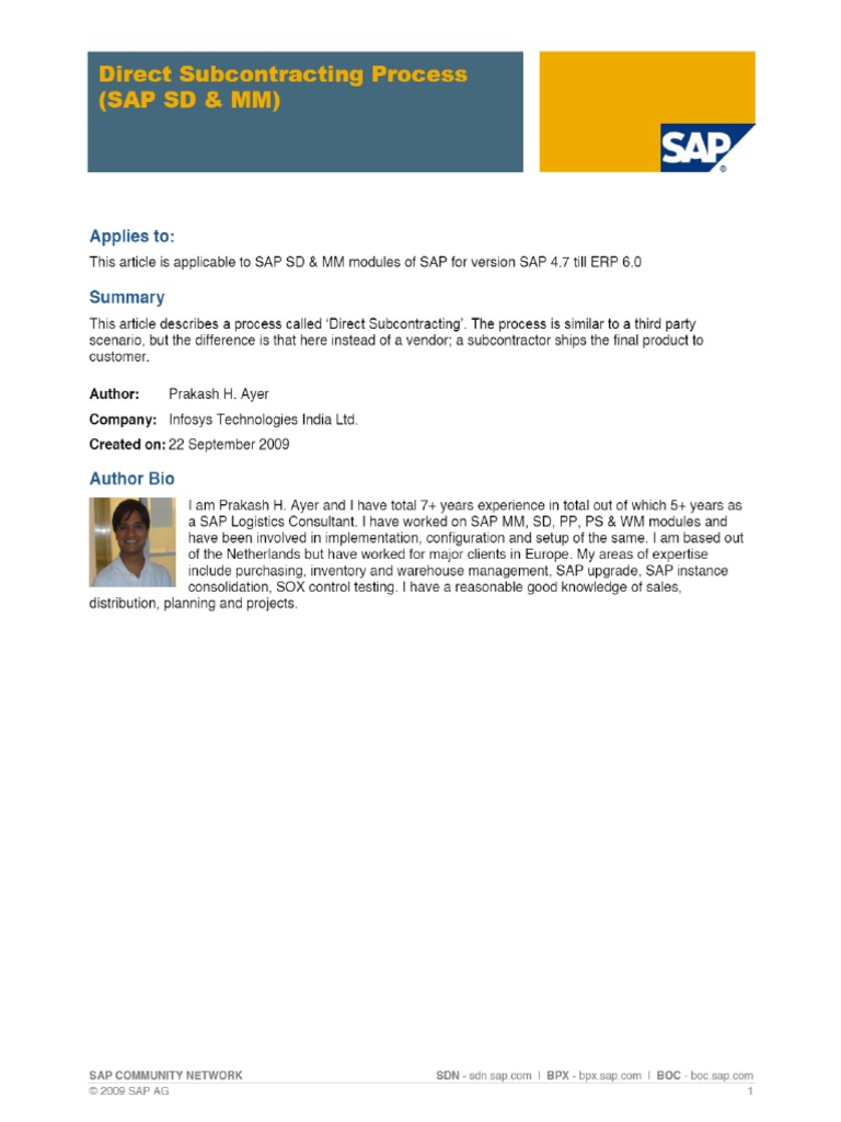 Direct Subcontracting Process (SAP SD & MM) - PDF | PDF