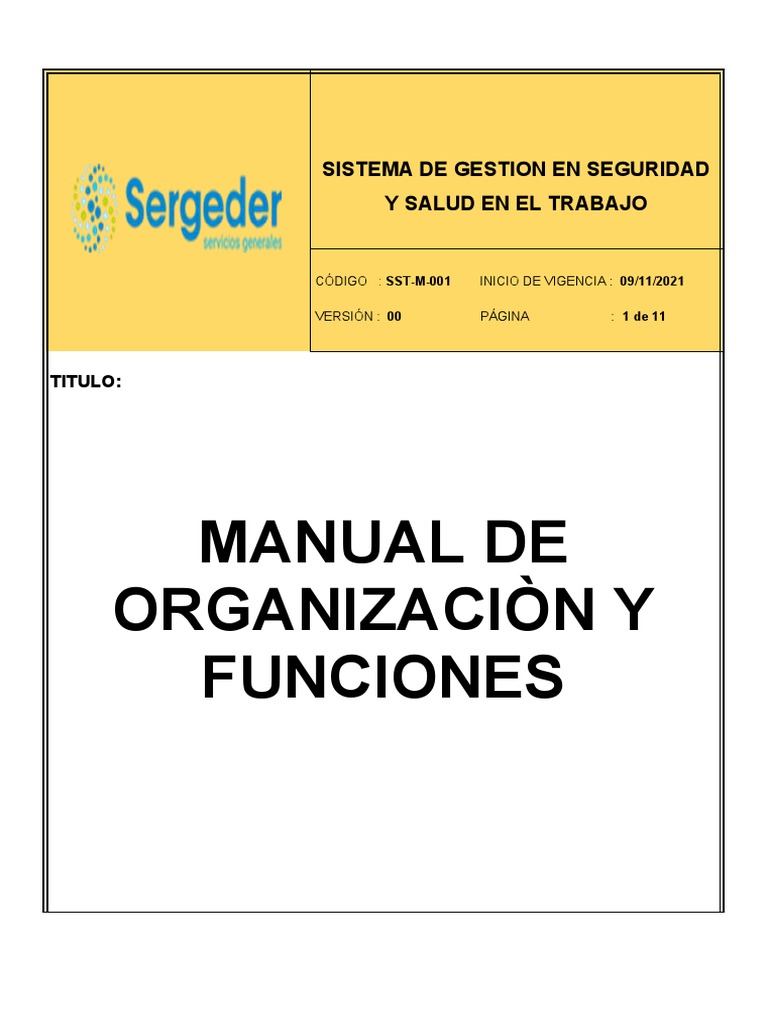 Manual de Organización y Funciones SST | PDF | Seguridad y salud ...