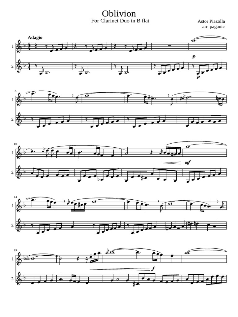 Oblivion Clarinet Duet - Astor Piazolla | PDF