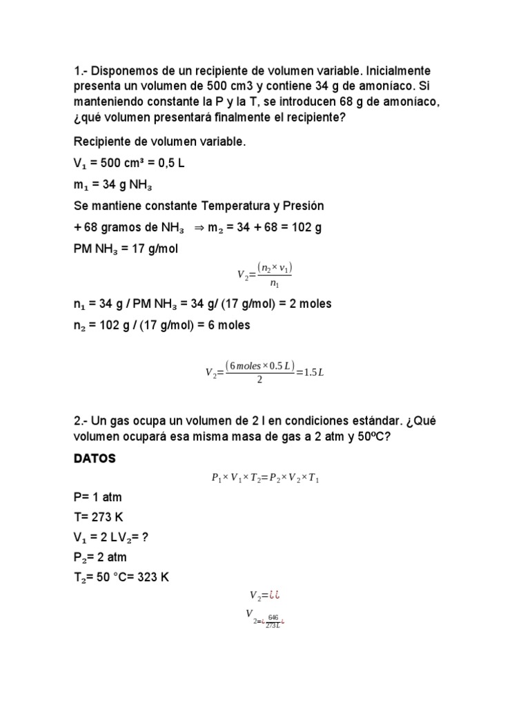Problema de Gases | PDF | Gases | Mole (Unidad)