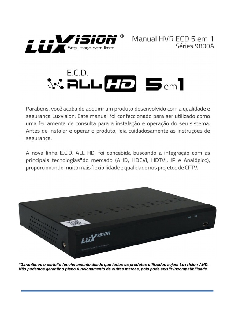 Manual de instruções completo para o DVR Luxvision AHD de 4, 8 e 16 ...