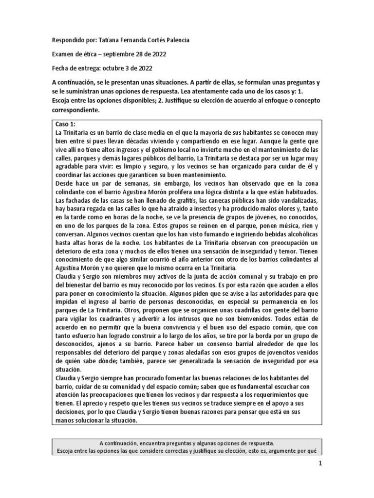 Parcial Ética Respondido Por Tatiana Cortés. | PDF | Moralidad | Empatía Parcial Ética Respondido Por Tatiana Cortés. | PDF | Moralidad | Empatía