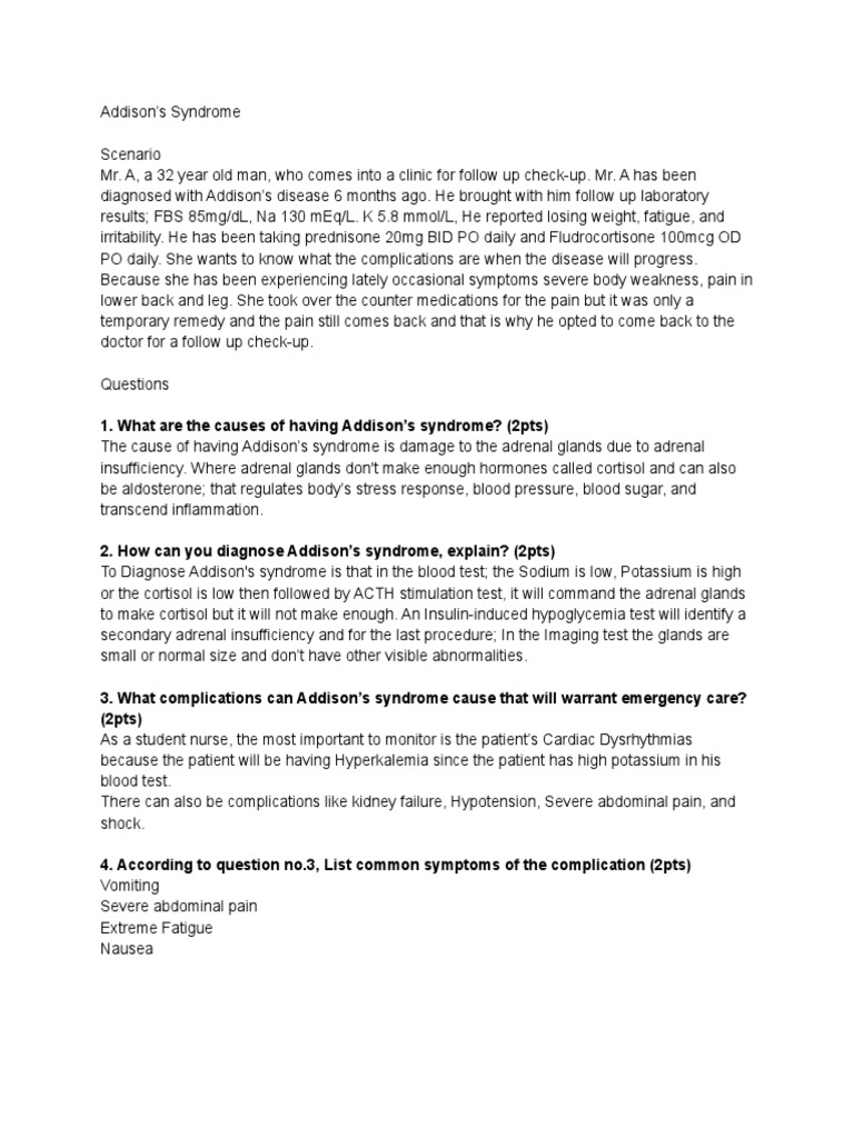 Addison's Syndrome: Causes, Symptoms, and Management | PDF | Adrenal ...