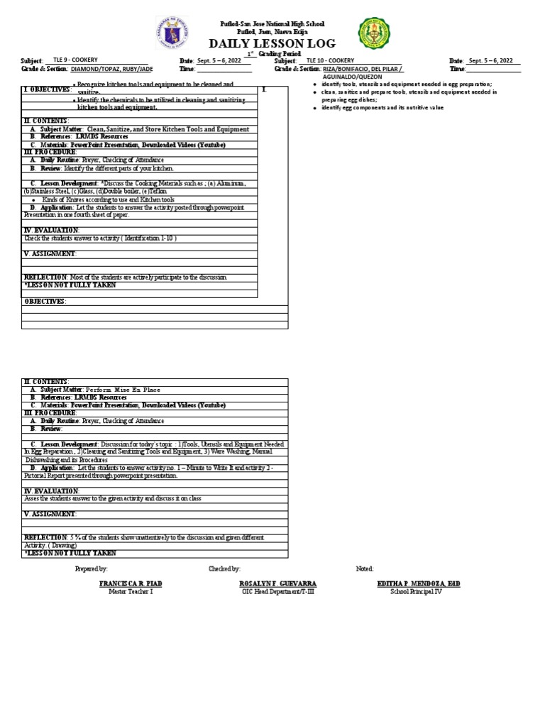 Week 2 - Dll-Tle | PDF | Kitchen Utensil | Kitchen