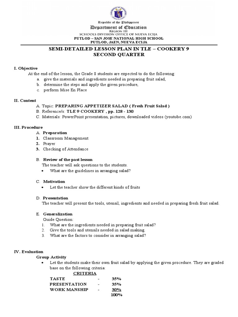 Fresh Fruit Salad Lesson Plan | PDF | Teaching | Learning