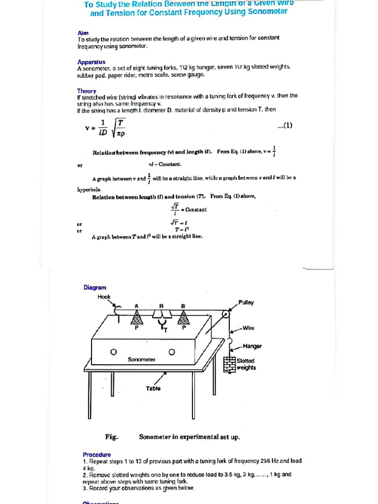 Sonometer Experiment | PDF