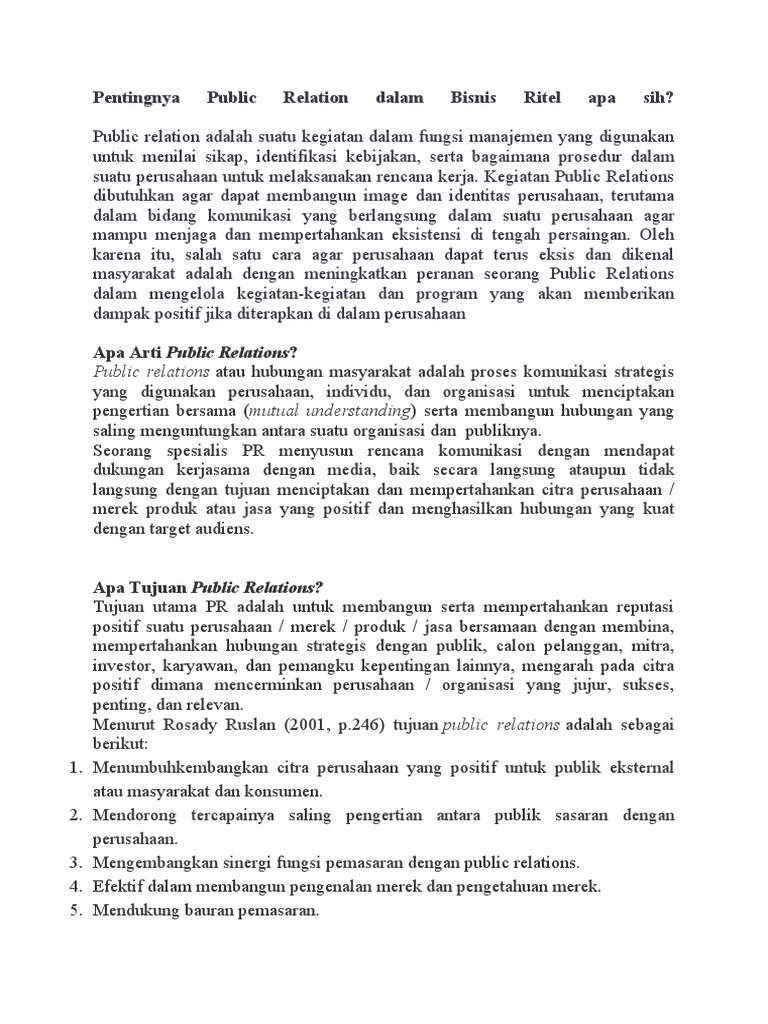 Peran Public Relations dalam Ritel | PDF | Ilmu Sosial