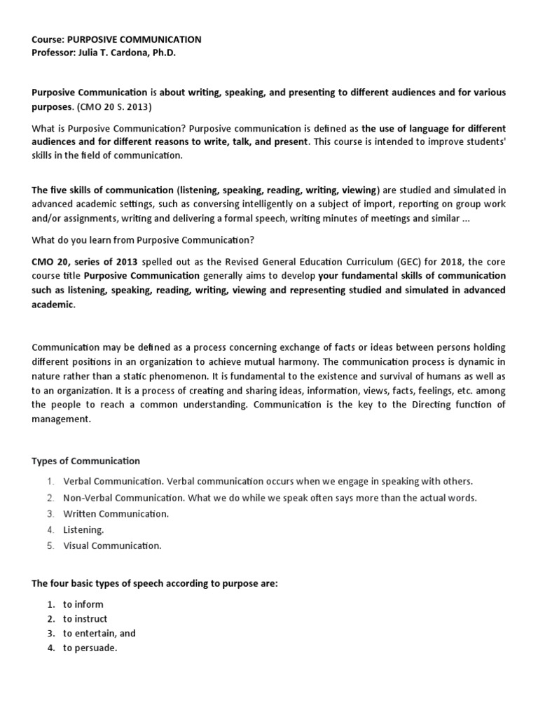 Purposive Communication Lesson 1 | PDF | Communication | Information