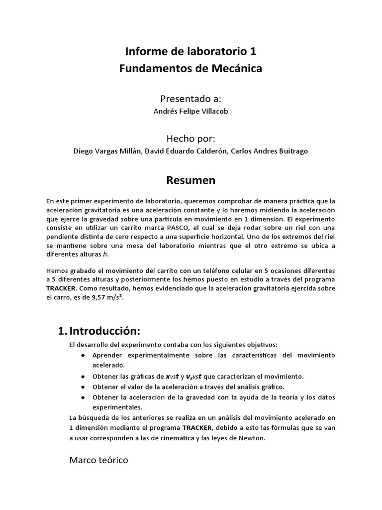 Informe de Lab 1 | PDF | Gravedad | Aceleración