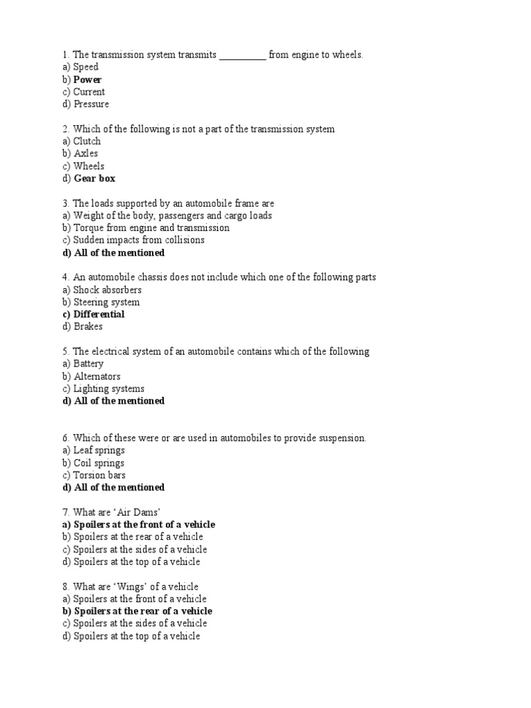 Basic Automotive Question | PDF | Manufactured Goods | Car Body Styles