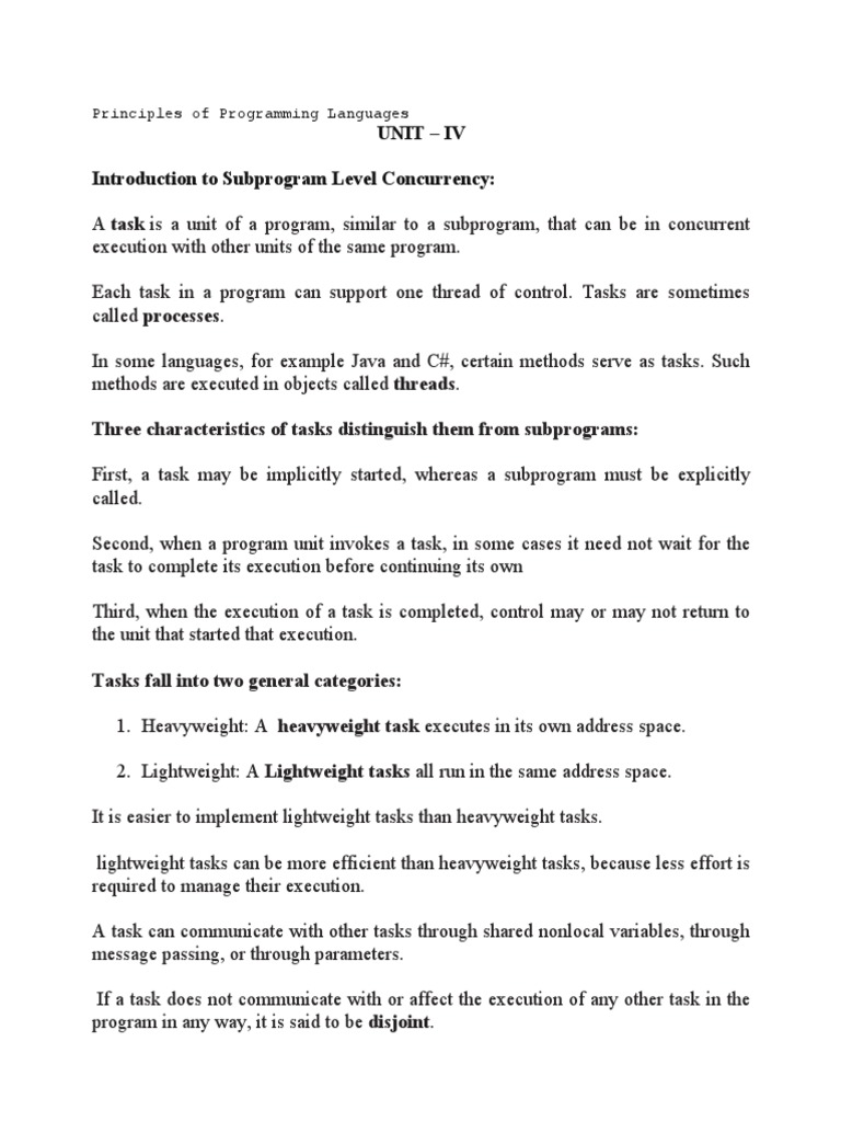 PPL Unit - Iv | PDF | Thread (Computing) | Process (Computing)