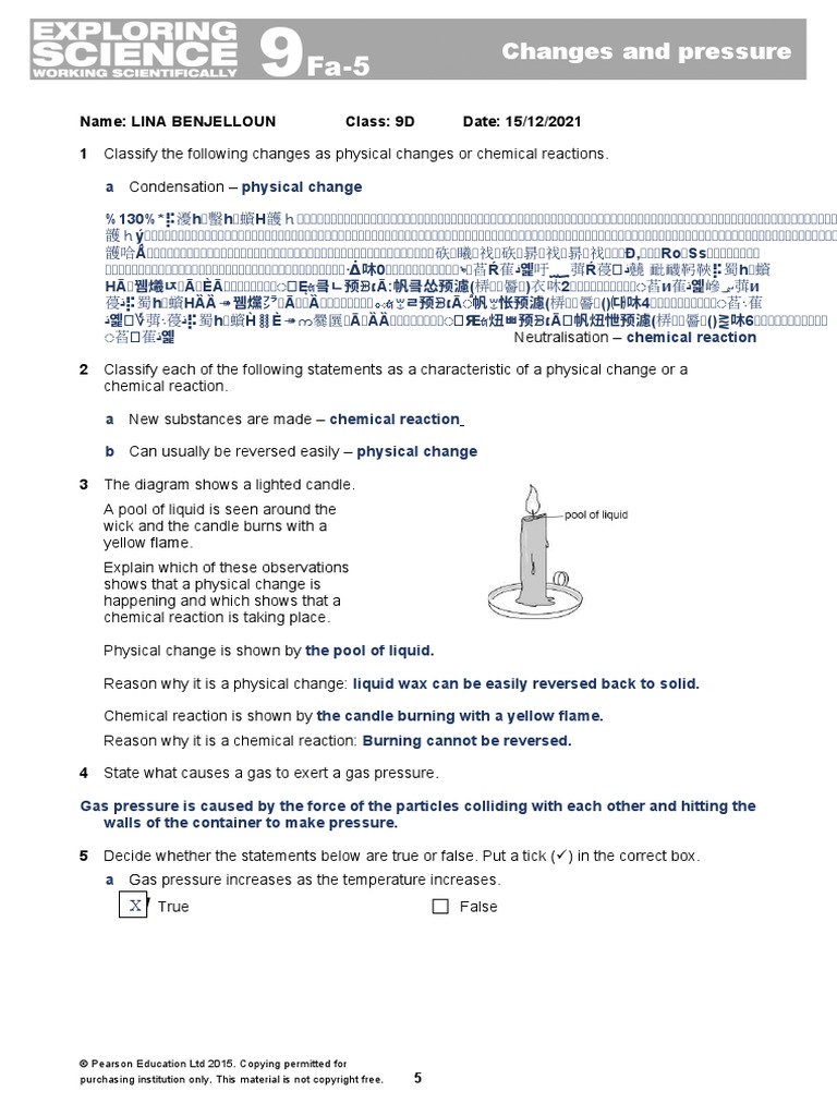 9fa-5 Changes and Pressure | PDF | Gases | Pressure