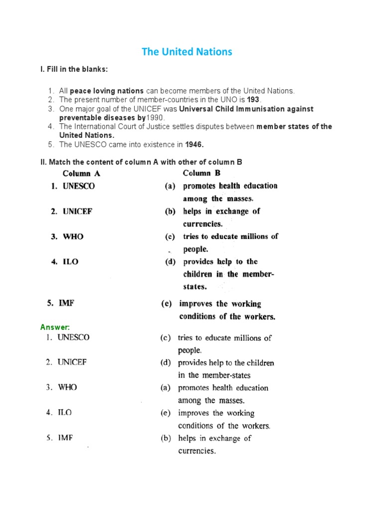 ICSE Focus On Civics Solutions Class 8 Chapter 4 The United Nations ...