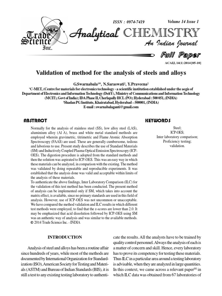 Method Validation for Steel Analysis | PDF | Alloy | Manganese