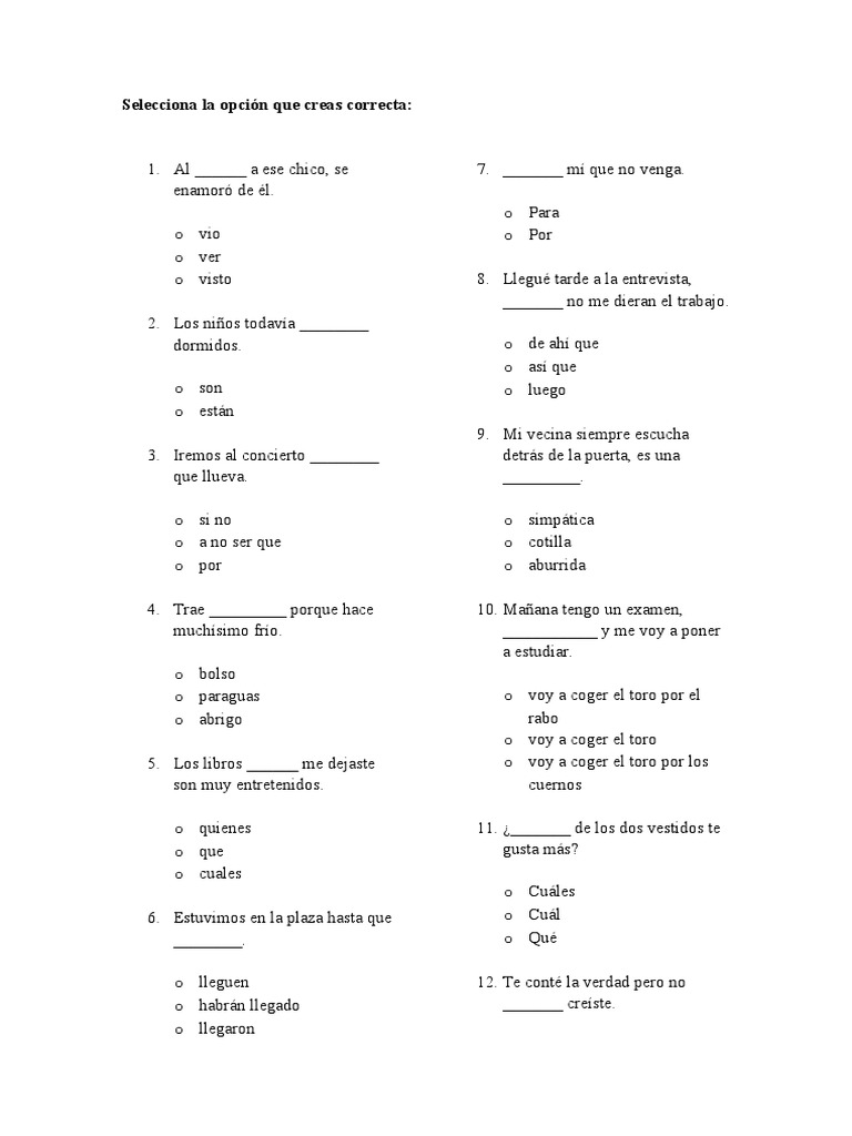 Prueba Gramática (DELE) | PDF