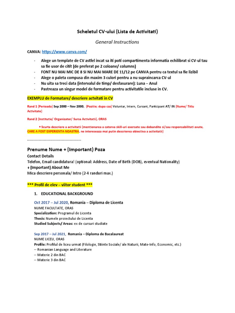 CV - Schelet - General Instructions | PDF