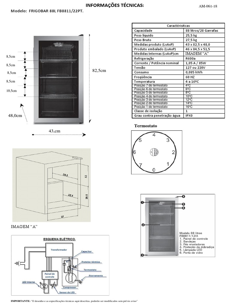 Adega Frigobar 88L - Manual Técnico | PDF | Eletrodoméstico | Termodinâmica de Engenharia