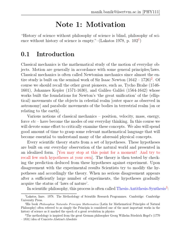 A Brief Introduction to Classical Mechanics Through Toy Examples | PDF ...