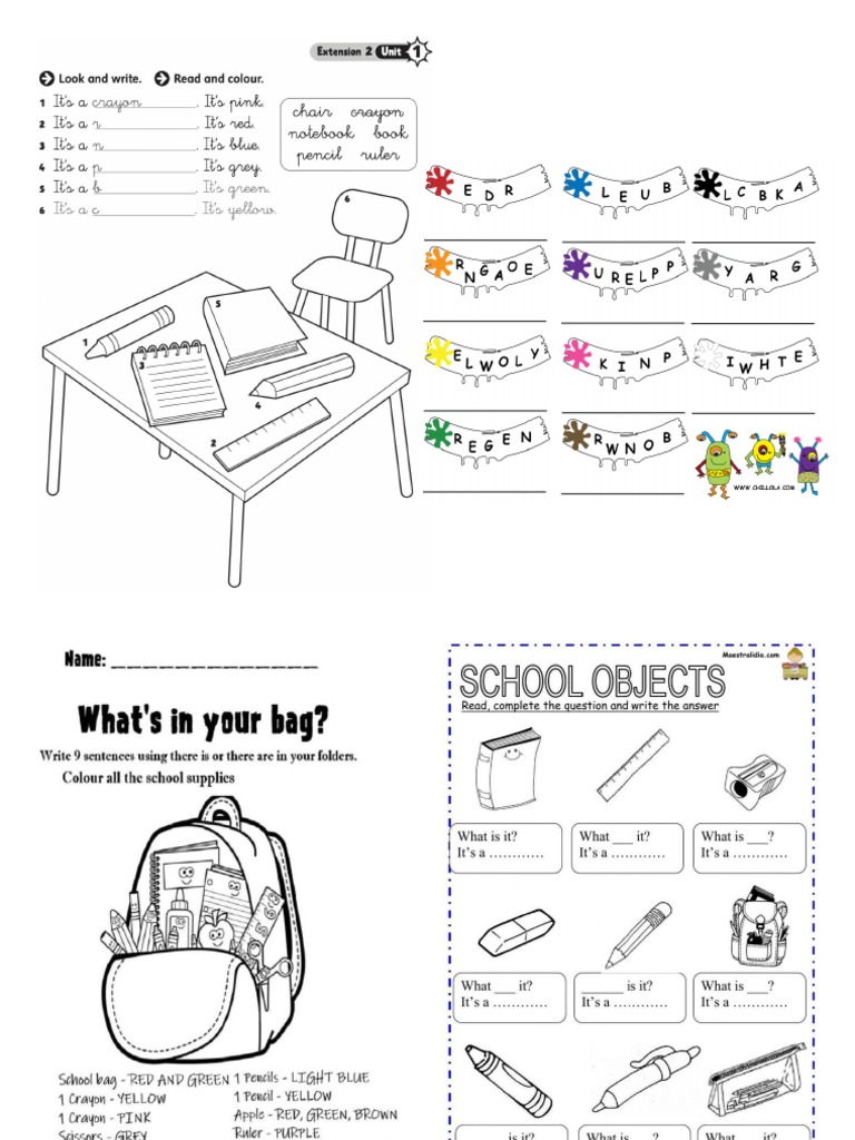School Objects Exercises | PDF
