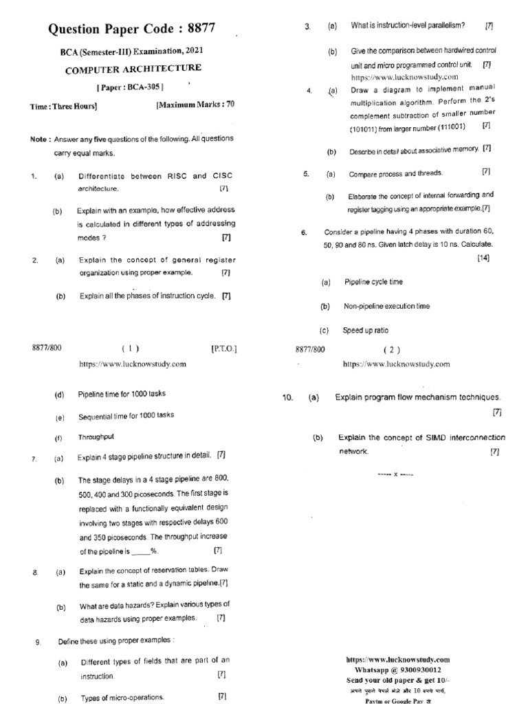 Bca 3 Sem Computer Architecture 8877 2021 | PDF