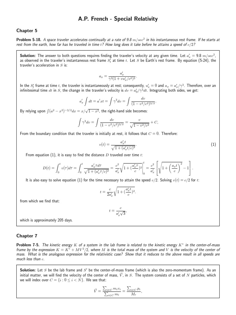 Physics Problems on Relativity | PDF | Kinetic Energy | Force