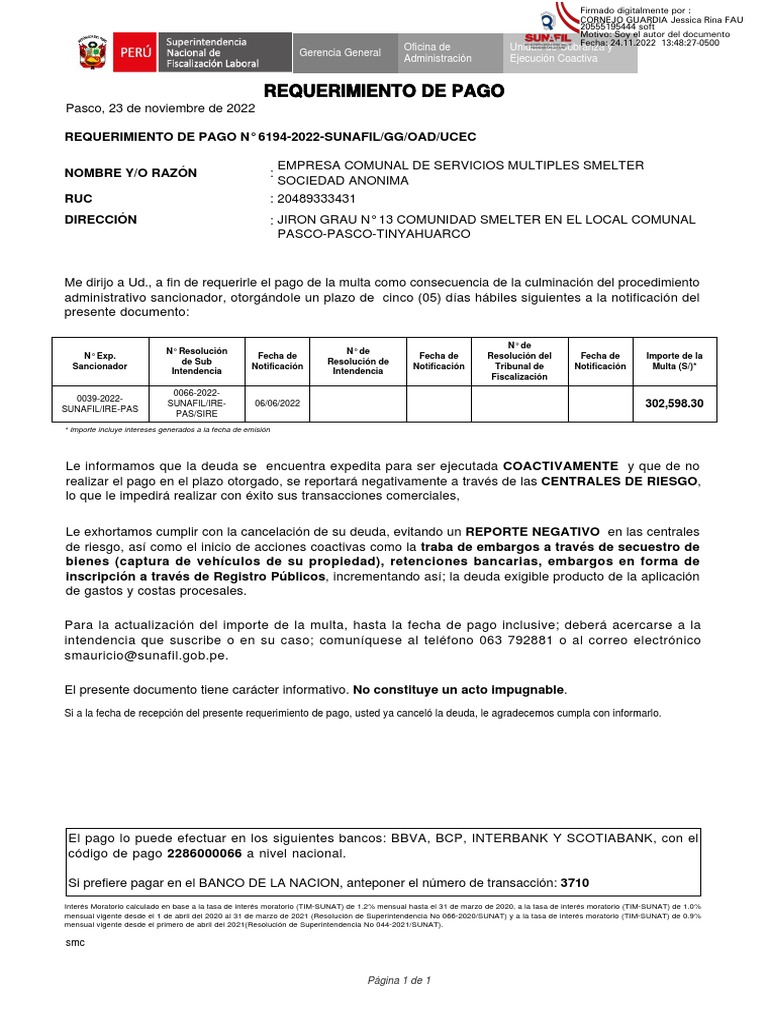 Requerimiento de Pago 302,598.30 | PDF | Economias