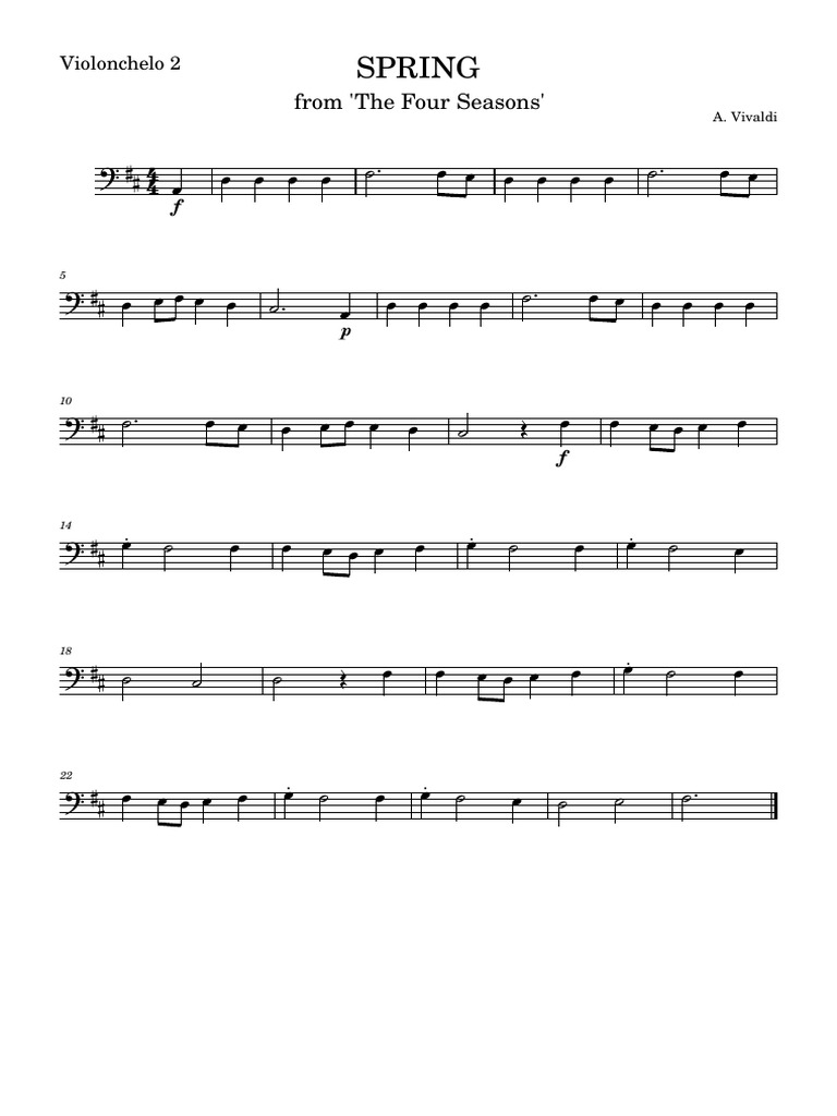 SPRING - FOUR - SEASON - Trio - 2 - Violins - Cello - EASY-Violonchelo ...
