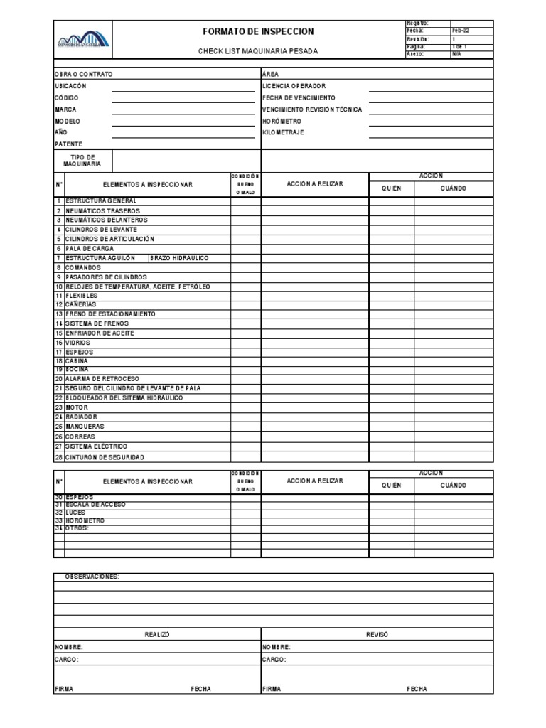 Check List Maquinaria Pesada | PDF | Transporte privado | Bienes ... Check List Maquinaria Pesada | PDF | Transporte privado | Bienes ...